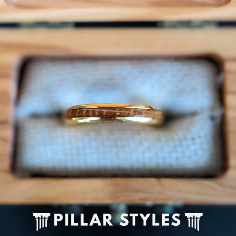 4mm Gold Whiskey Barrel Ring Mens Wedding Band Wooden Ring 14K Gold We ...