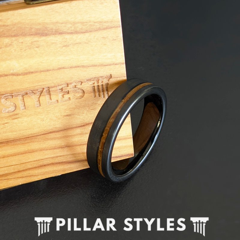 Thin Whiskey Barrel Rings for Men Wood Wedding Band Tungsten Ring 6mm ...