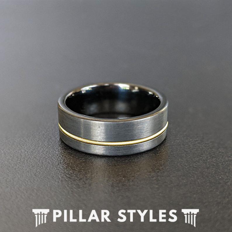 8mm Black Guitar Ring Mens Wedding Bands Tungsten Ring Guitar String R ...