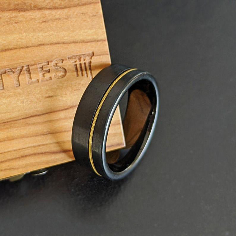 8mm Black Guitar Ring Mens Wedding Bands Tungsten Ring Guitar String R ...