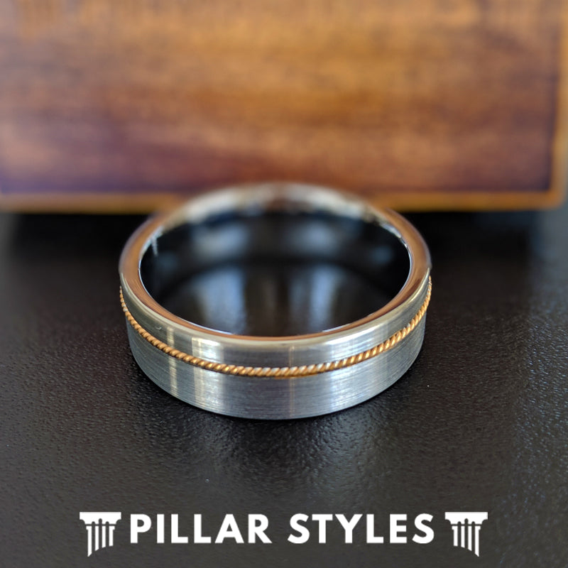 Guitar String Ring Mens Wedding Band Tungsten Ring - 8mm/6mm Silver Ri ...
