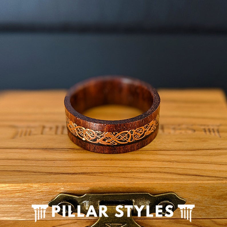 Mens Celtic Ring Wood Wedding Band with Sandal Wood Inlay Ring - 8mm R ...